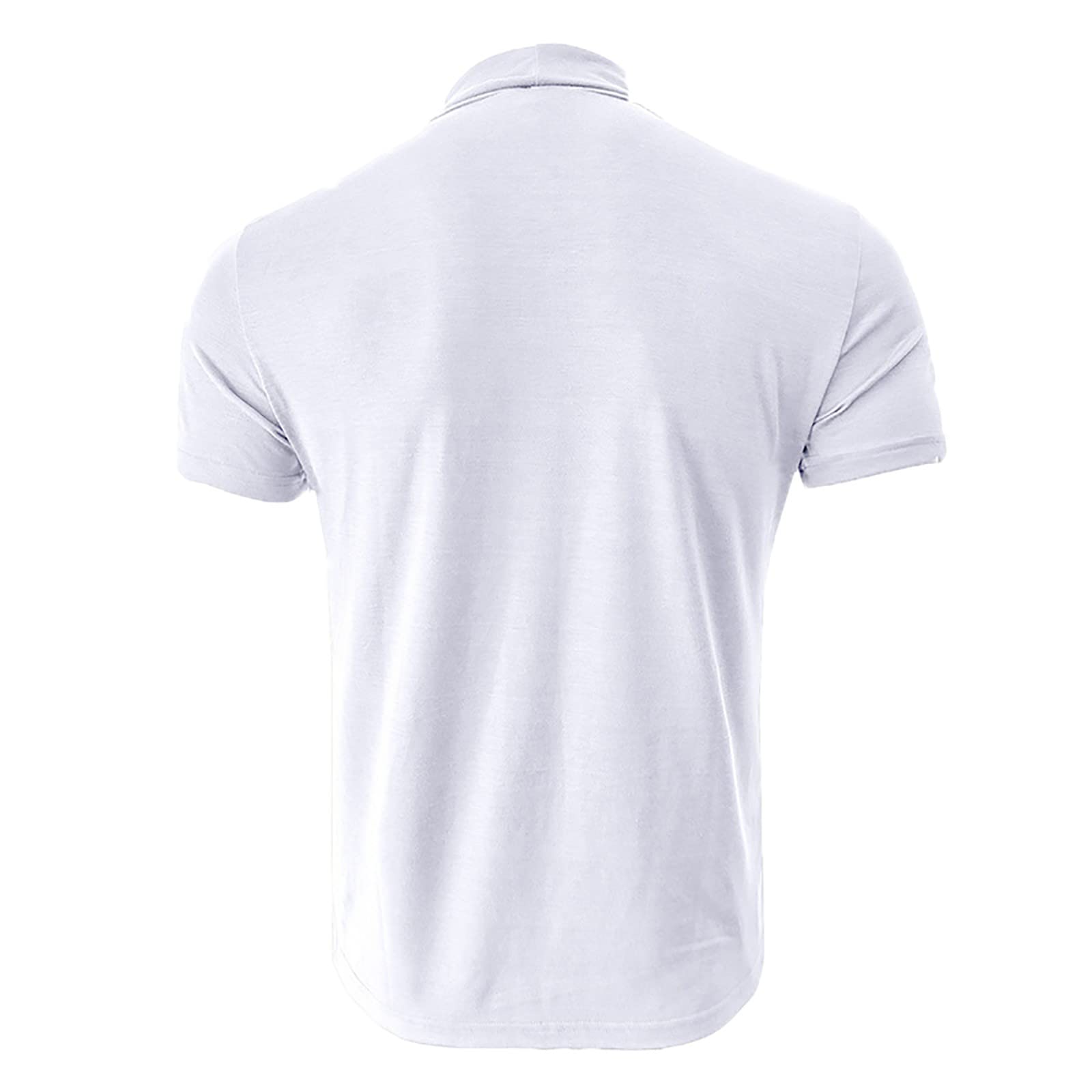 Male Spring and Summer Solid T Shirt Blouse High Collar Turtleneck Short Sleeve Tops T Shirt White