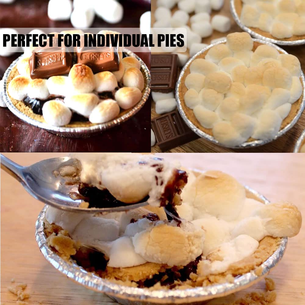 LOYUDEQIU 5 Inch Aluminum Foil Mini Pie Pans - Disposable Small Pie Tins For Bakeries, Cafes, Restaurants - Durable Mini Foil Pans for Pie, Fruit Tarts, Quiche (50, 5 Inch)