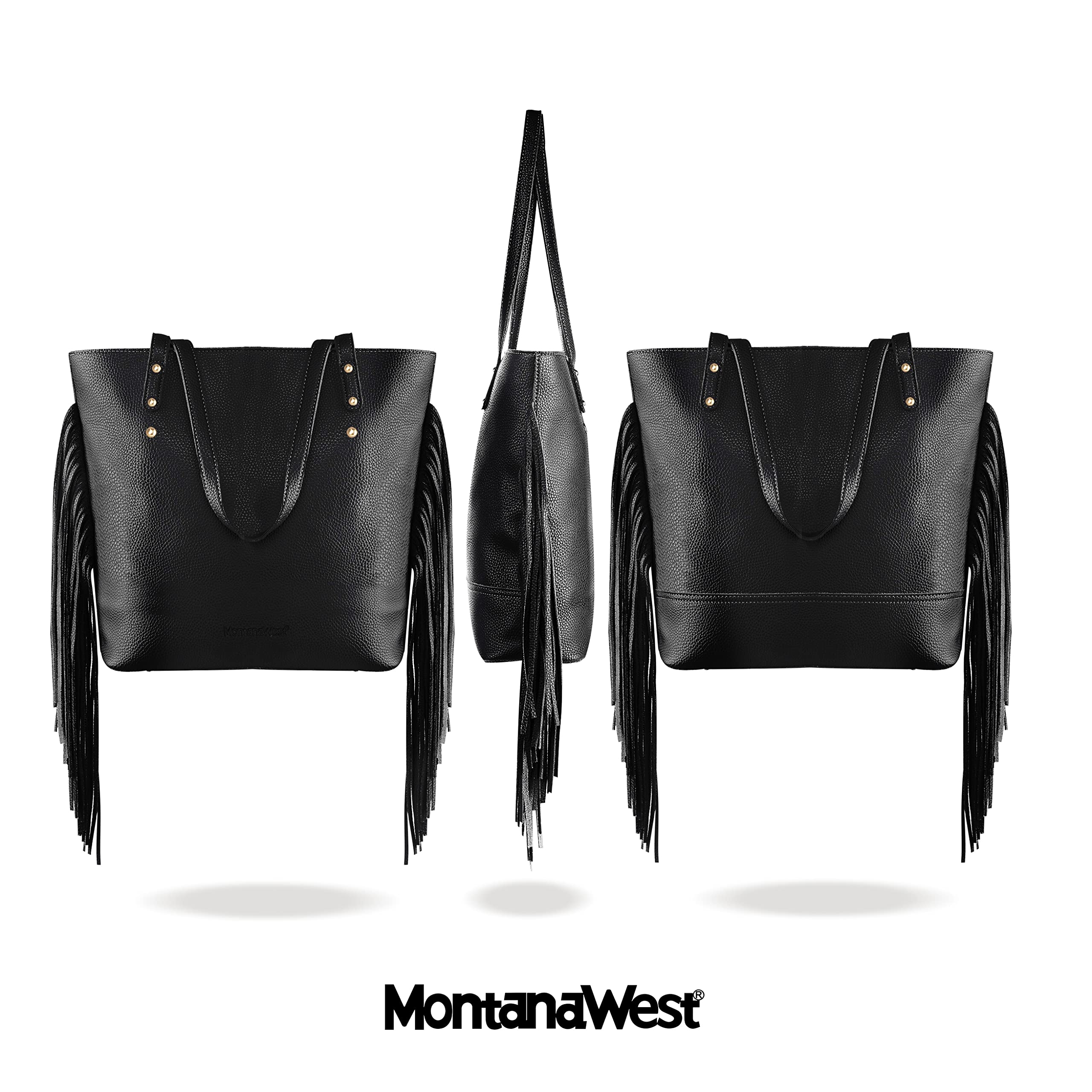 Montana West Fringe Tote Bag for Women Vegan Leather Large Purse for Work AR1-MWC-067-BK