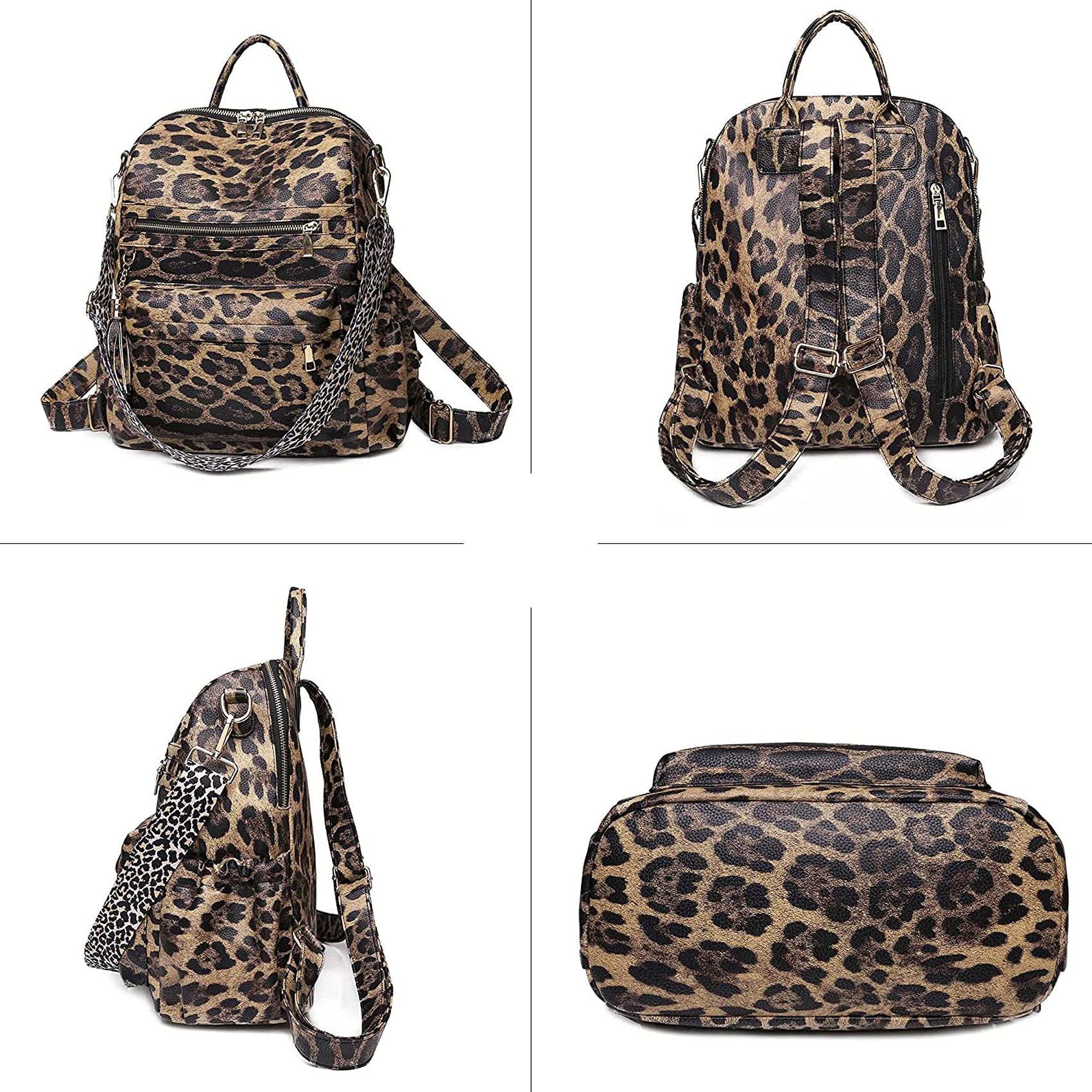 Jun Baobao Women's Fashion Purse Backpack Multipurpose Design Handbags and Shoulder Bag PU Leather Travel bag puzzle backpack (Leopard)