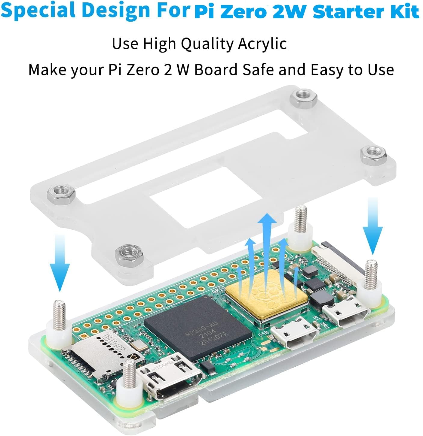 RasTech for Raspberry Pi Zero 2 W Starter Kit with 32GB Card 5V 3A Power Supply with ON/Off USB-Adapter HD Out Cable Card Reader Heatsink Case Pin Header