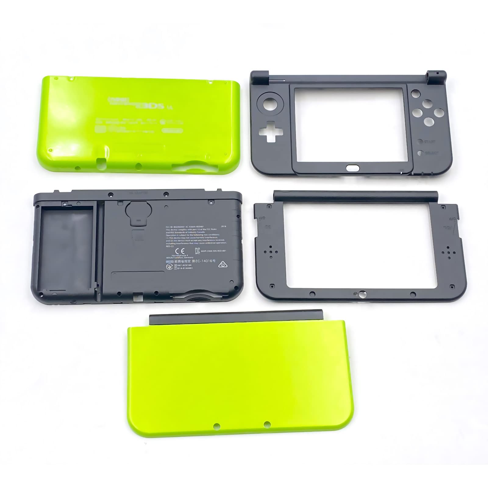 New for New3DS XL Housing Case Shell Green Color Replacement, for Nintendo New 3DS XL LL New3DSXL Handheld Console, Outer Casing Faceplate Top Bottom Back Cover Plates 5 PCS Set Spare Parts