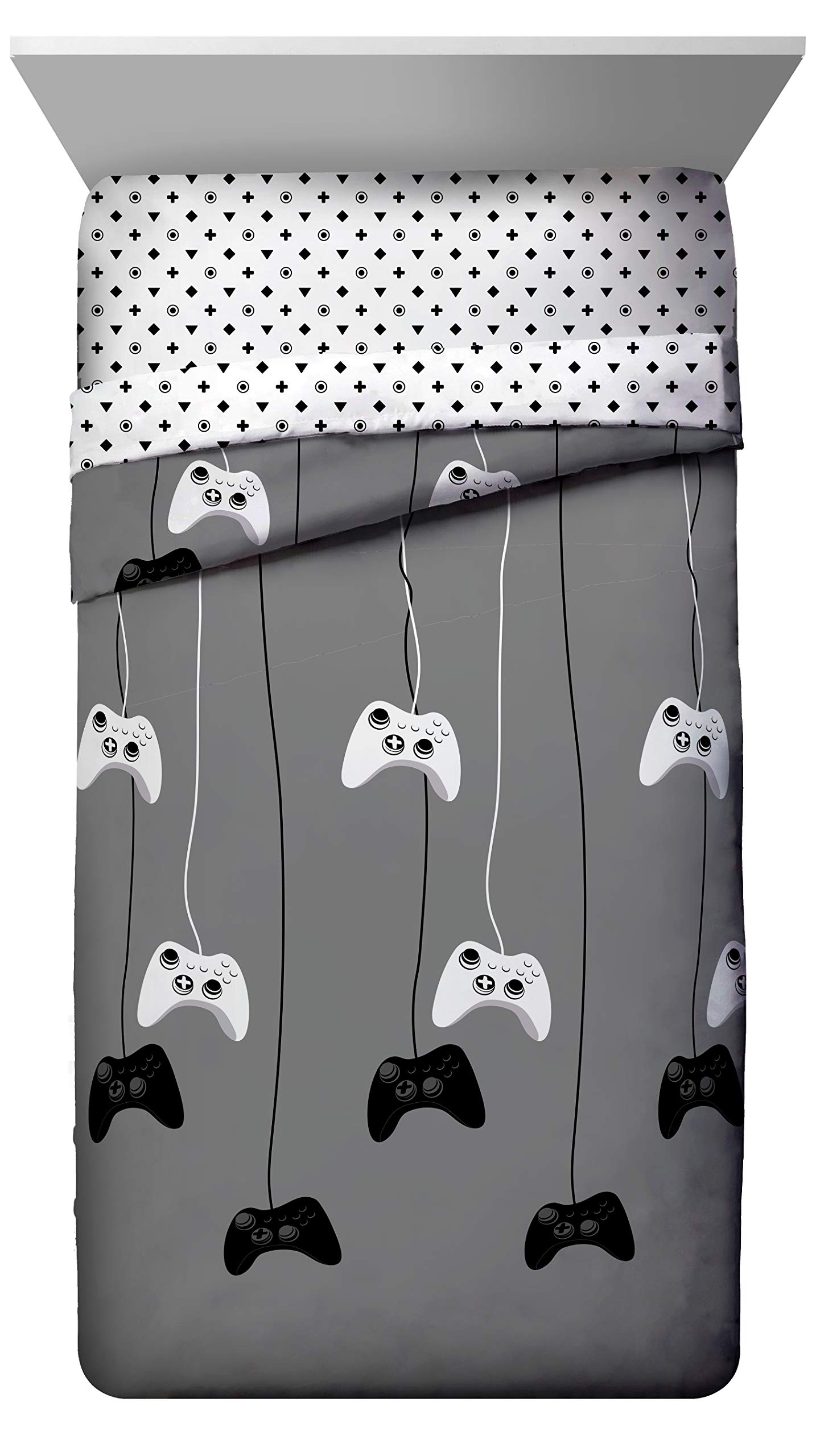Jay Franco Game On 4 Piece Twin Bed Set - Includes Reversible Comforter & Sheet Set - Bedding Features Video Game Contoller - Super Soft Fade Resistant Microfiber