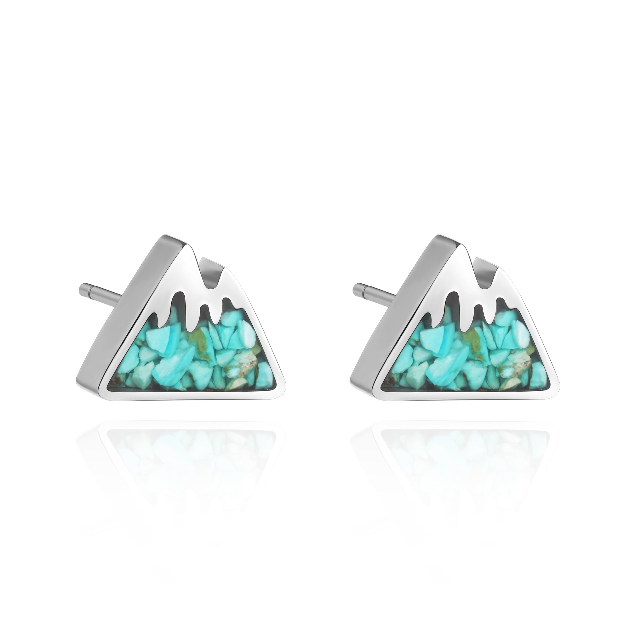 Lauren-Spencer Gemstone Mountain Stud Earrings for Women Small Green Turquoise Mountain Earrings Studs Stainless Steel Snow Mountain Range Earrings for Women Nature Jewelry Gift