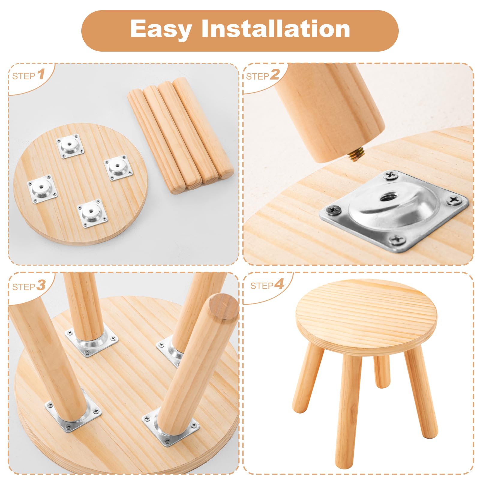 SOOPURKIDS Wooden Step Stool for Kids, 10 Inch Solid Kids Chairs fit with Sensory Table,Sturdy Sitting Stool with Assembled Four-Legged, for Children, Toddler,1 Pack