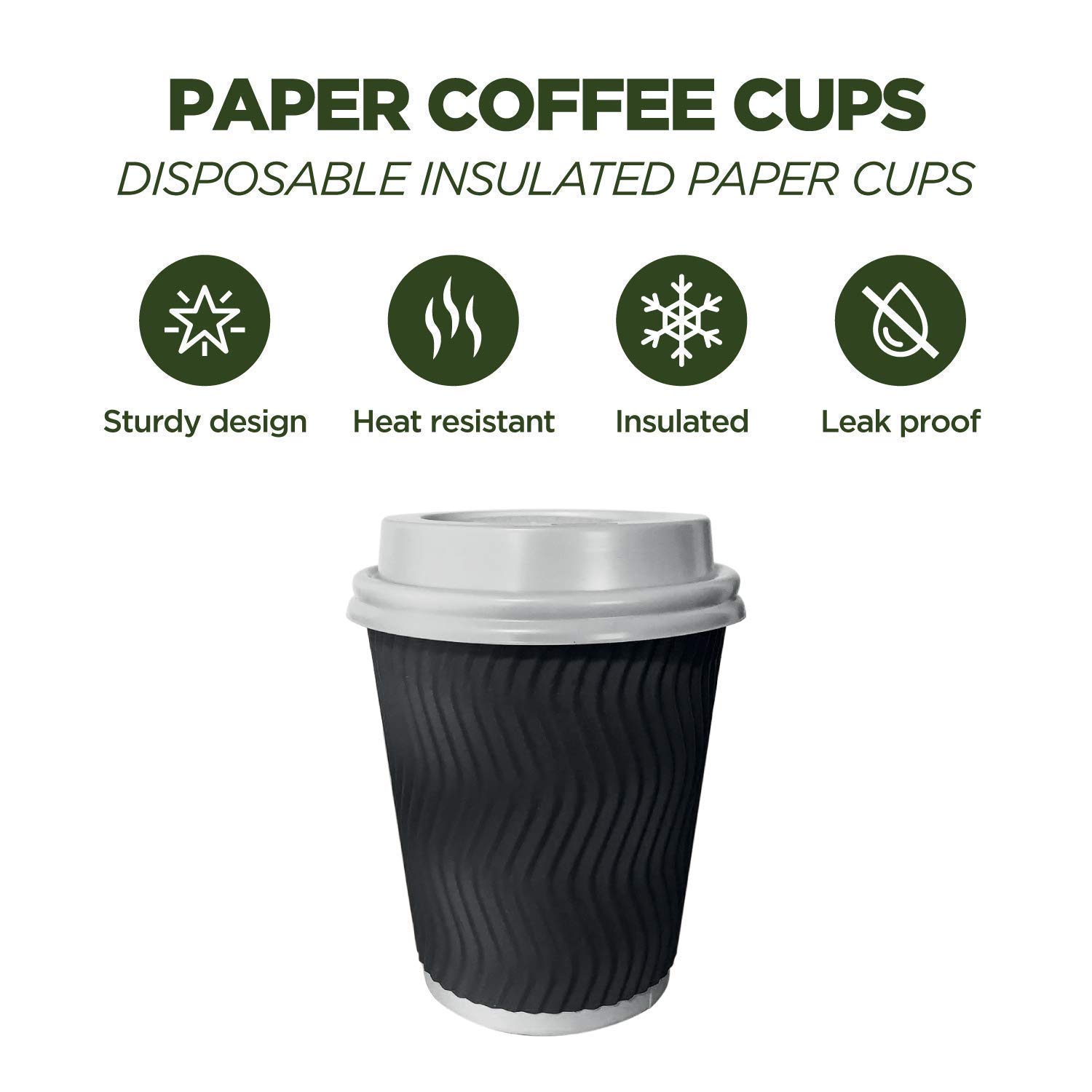 KABOYAS 12 oz [100 Set] Togo Disposable Black Paper Coffee Cups with Lids | Hot Beverages | Expresso | Tea | Coffee | Latte | Hot Chocolate | Cocoa