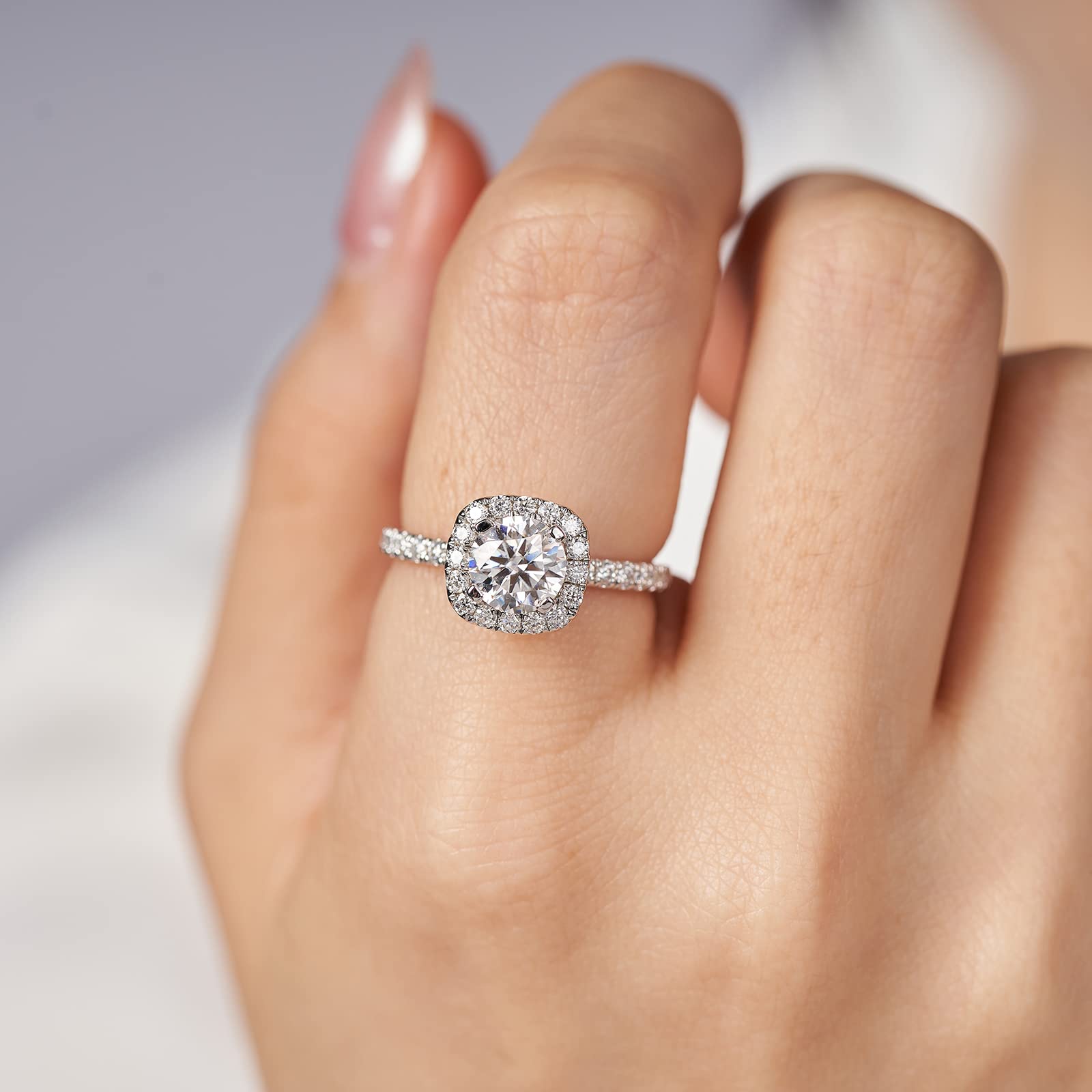 Moissanite Engagement Ring for Women Promise Ring for her Diamond Ring Wedding Ring 925 Sterling Silver Ring with 14K White Gold Plated 4
