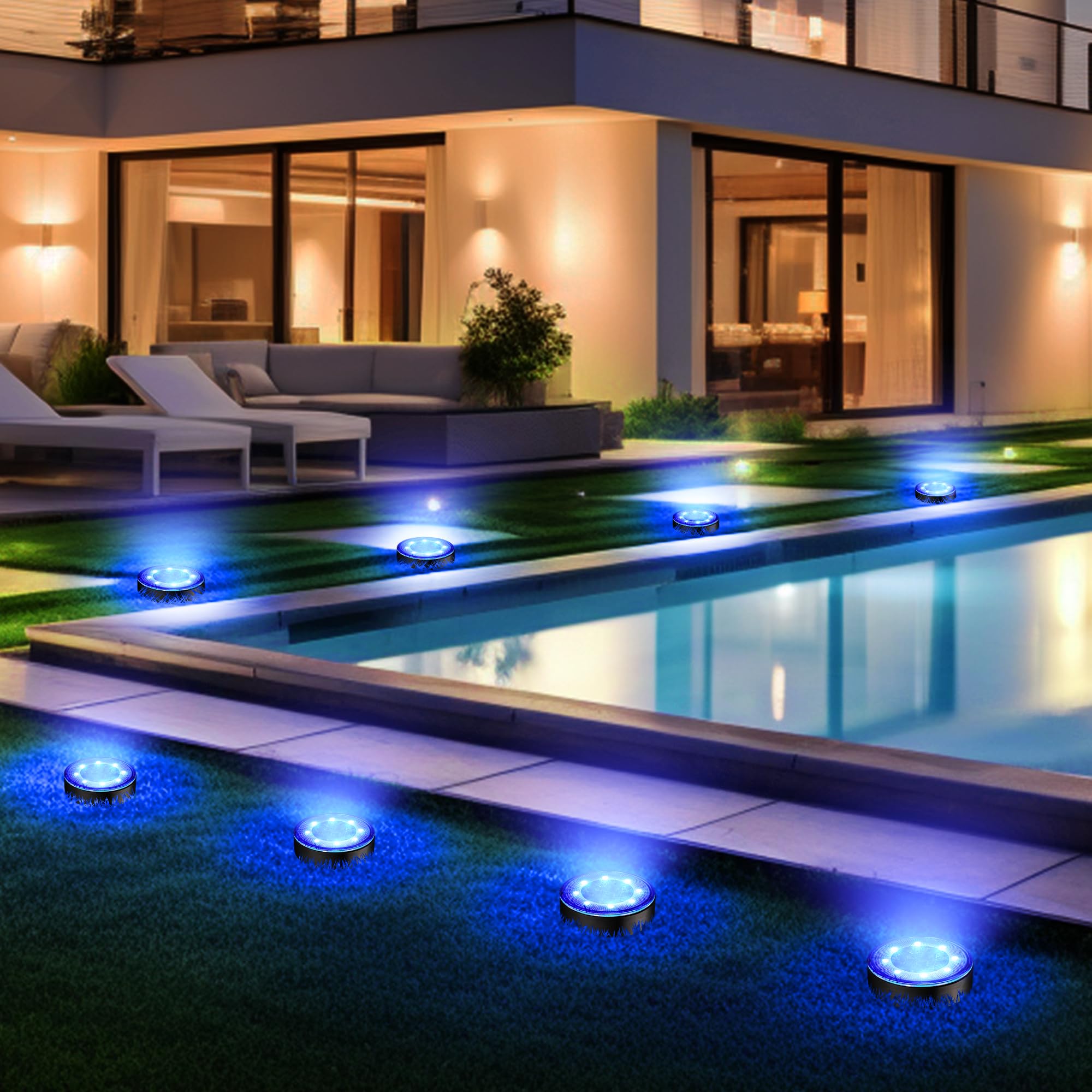 Joomer Solar Ground Lights, 12 Pack 8 LED Waterproof In-Ground Outdoor Landscape Pathway Lighting Sensor Disk Lights for Garden, Patio, Walkway, Lawn, Driveway, Yard(White)