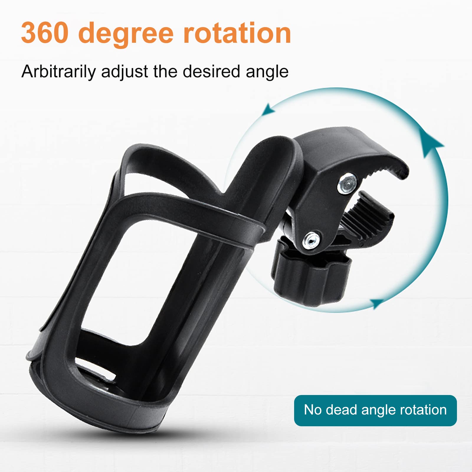Rumtut Stroller Cup Holder, Bike Cup Holder, 2 in 1 Universal Cup Holder for Stroller, Bike, Wheelchair, Roller, Black