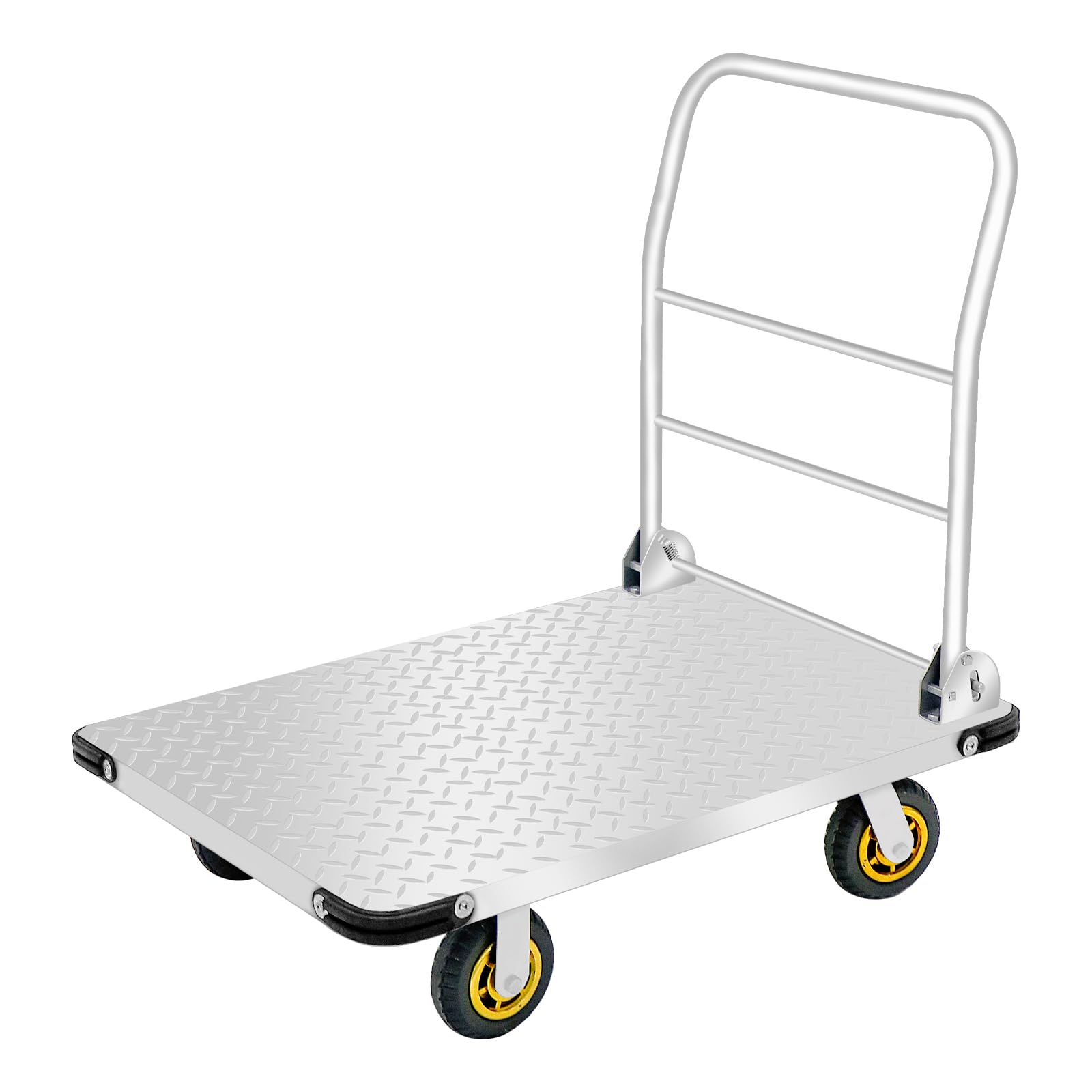 Platform Truck, Folding Push Dolly Cart with Rubber Mat, 2200lbs Capacity, Heavy Duty Flatbed Moving Cart with 6'' 360° Swivel Wheels(41‘’×25'')