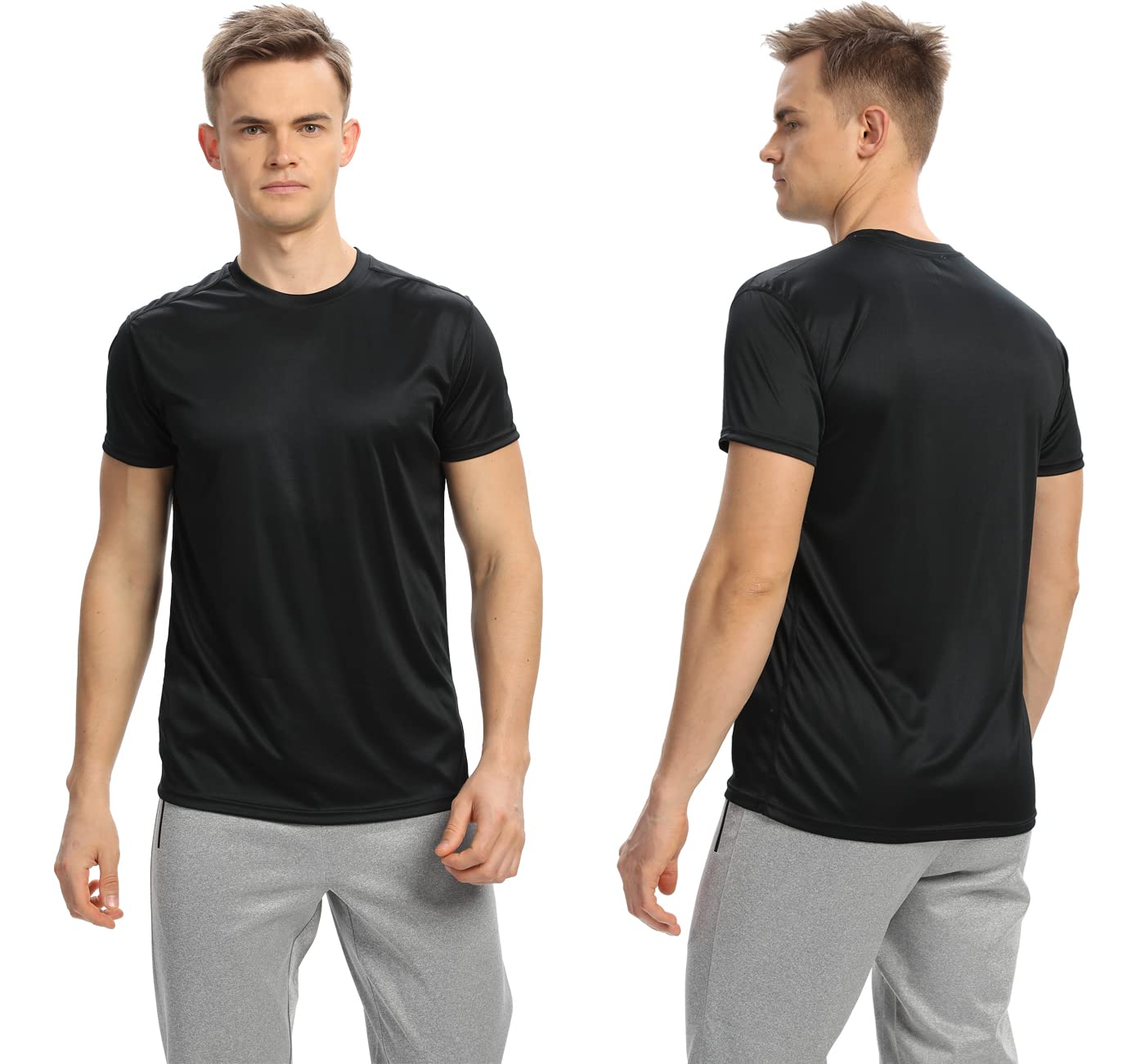 Mens 4-Pack Crew Short Sleeve Active Quick Dry T-Shirts, Athletic Running Gym Workout Sports Tee Shirts for Men (Black/Dark Grey/Dark Red/Royle Blue, L)