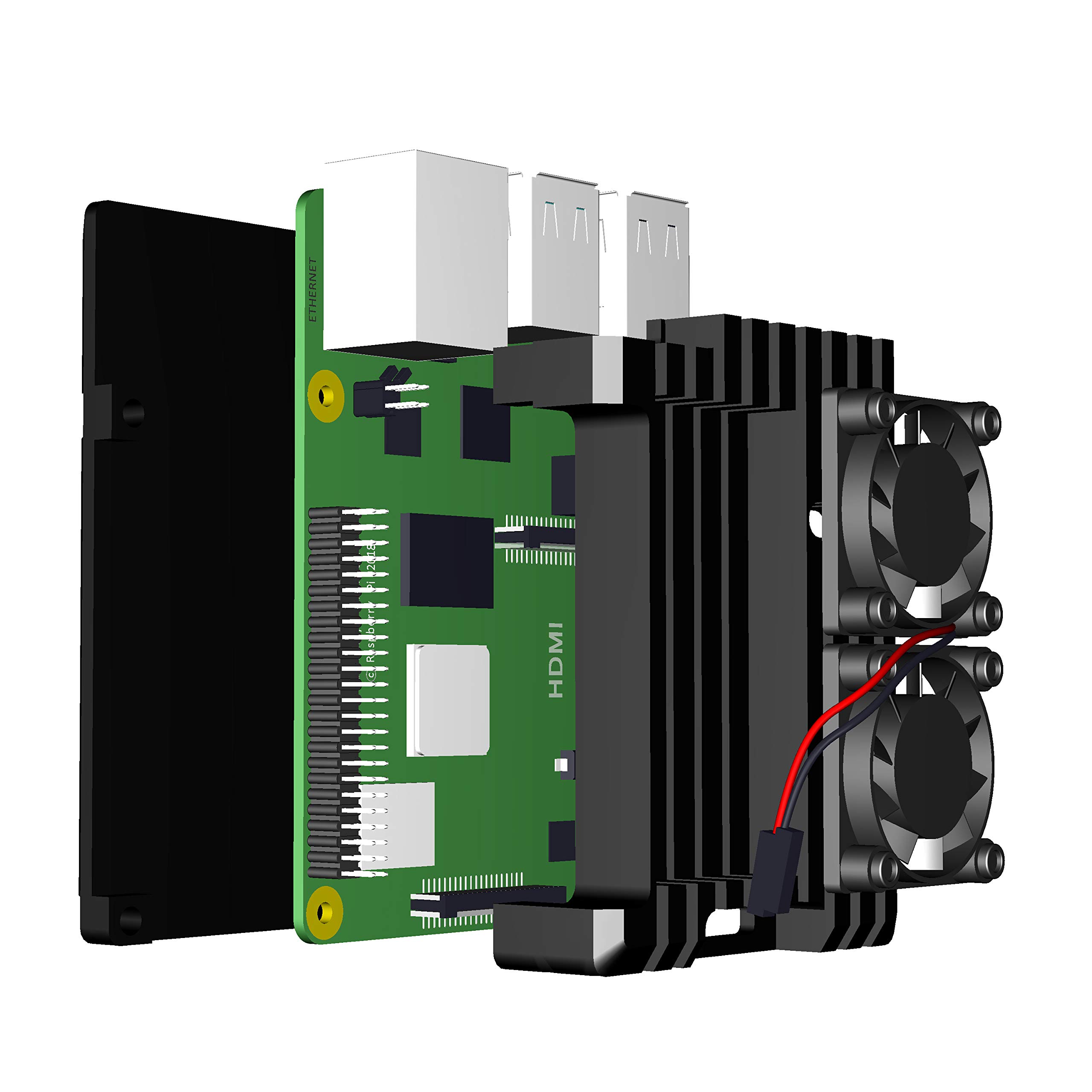 JUN-ELECTRON for Raspberry Pi 4 Model B Case, Dual Cooling Fan, Enclosure Aluminum Alloy Case with Heatsink Pillar