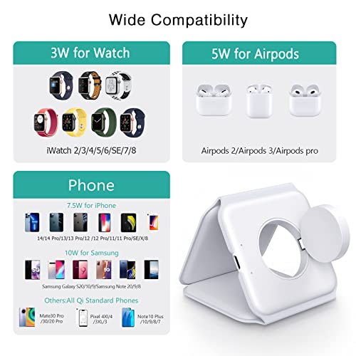 ORIA Foldable Wireless Charger, 3 in 1 Wireless Charging Pad, Fast Wireless Charger for iOS Phone 14/Plus/Pro/13/12/11, i Watch6/5/4/3/2/1, Air pods/Pro (Adapter Not Included)