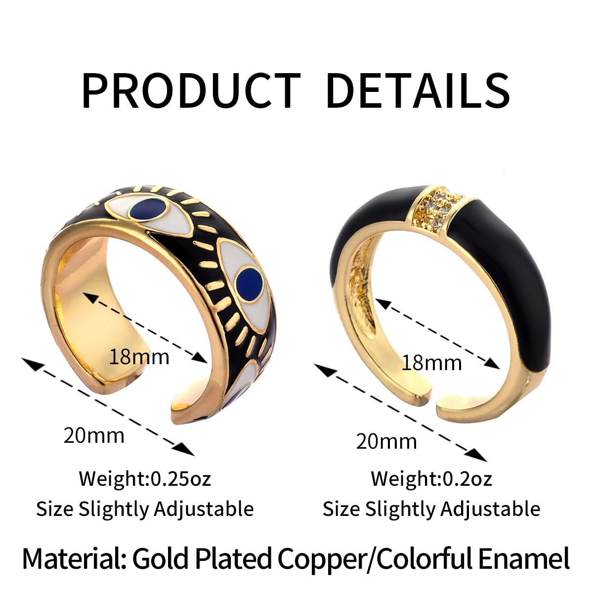 LUREME Enamel Evil Eye Rings Set for Women Colorful Stacking Rings Enamel Stackable Finger Bands Rings Set (rg002048-1)