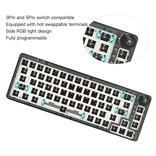 RGB Modular Mechanical Keyboard, DIY 67 Keys Hot Swappable 3pin 5pin Switch Custom Gaming Keyboard Programmable Triple Mode Bluetooth 5.0 USB C 2.4GHz Customized Keyboard Kit(Transparent Green)