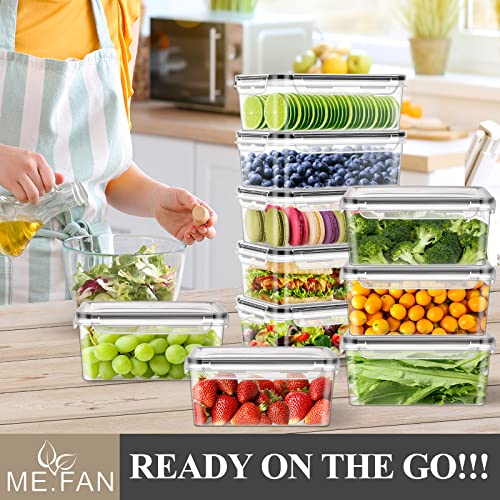 ME.FAN 10 Pack [74.4 Oz-58.8 Oz] Food Storage Containers with Lids Meal Prep Containers, Airtight Food Containers for Kitchen Storage Organization- Lunch Boxes with Labels & Marker Black
