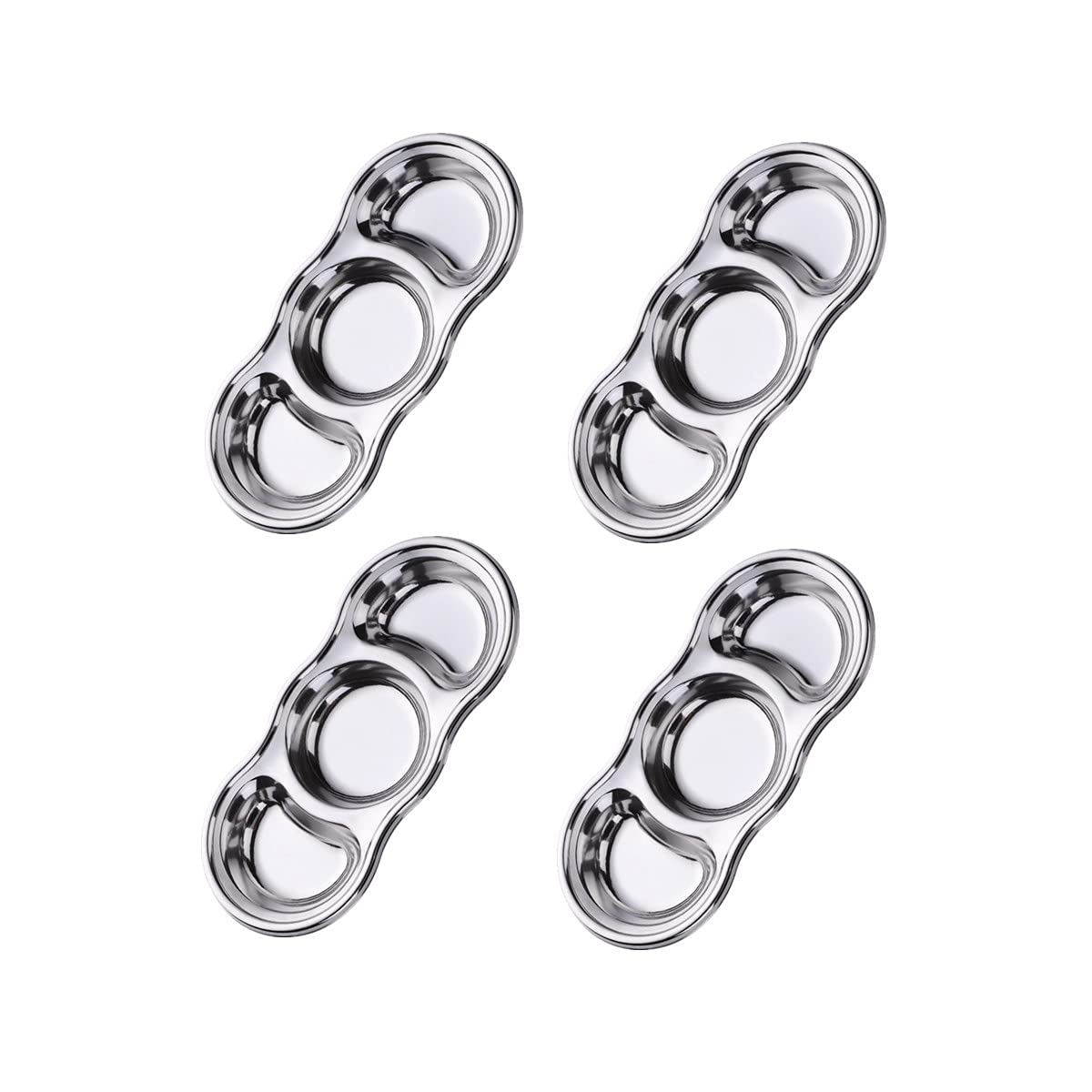 mingcheng 3-Compartment Stainless Steel Dipping Sauce Dish, Set of 4 Appetizer Serving Tray/Bowls for Sauce, Vinegar, Soy, BBQ, Hotpot, Snacks and Other Party Dinner, Dishwasher Safe Silver