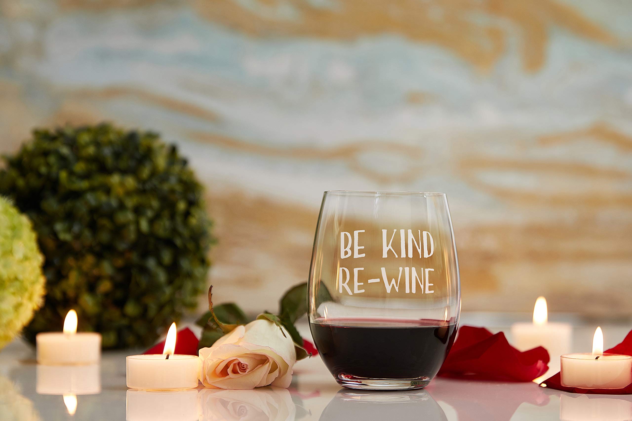 Lushy Wino β Be Kind, Re-Wine β Cute, Novelty, Etched Stemless 16-Ounce Wine Glass with Funny Sayings in Gift Box