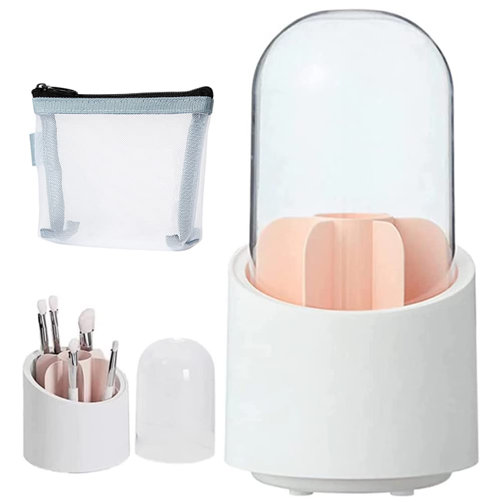 RosinKing Makeup Organizer Brush Holder with Lid,Makeup Brush Organizer Dustproof for Vanity,Brush Holder Makeup Organizer Cosmetic Brush Storage Box with 7 Compartment