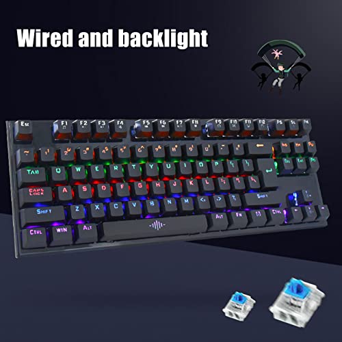 Pomya Mechanical Gaming Keyboard, Colorful RGB Backlit Keyboard, 87 Key Computer Keyboard, Blue Switch with Wrist Rest for Computer Desktop PC