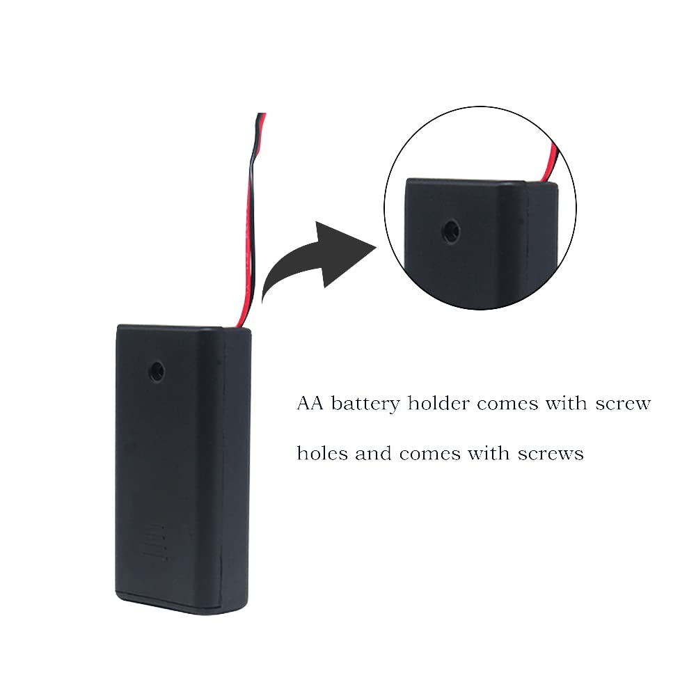 RHCXCYTJ 2 AA Battery Holder with Switch,6pcs 2X 1.5V AA Battery Holder Case with On/Off Switch and Wire Leads Battery Spring Clip Storage Box