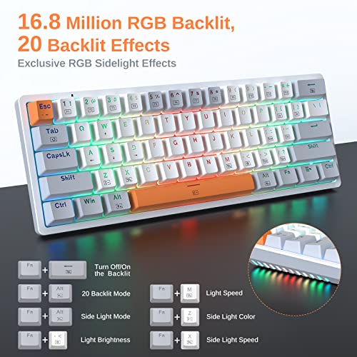 Redragon 60% Mechanical Gaming Keyboard RGB Backlit Ultra-Compact Hot-Swappable Red Switch, Fully Programmable Pro Software Supported, K624WGO-RGB White-Grey