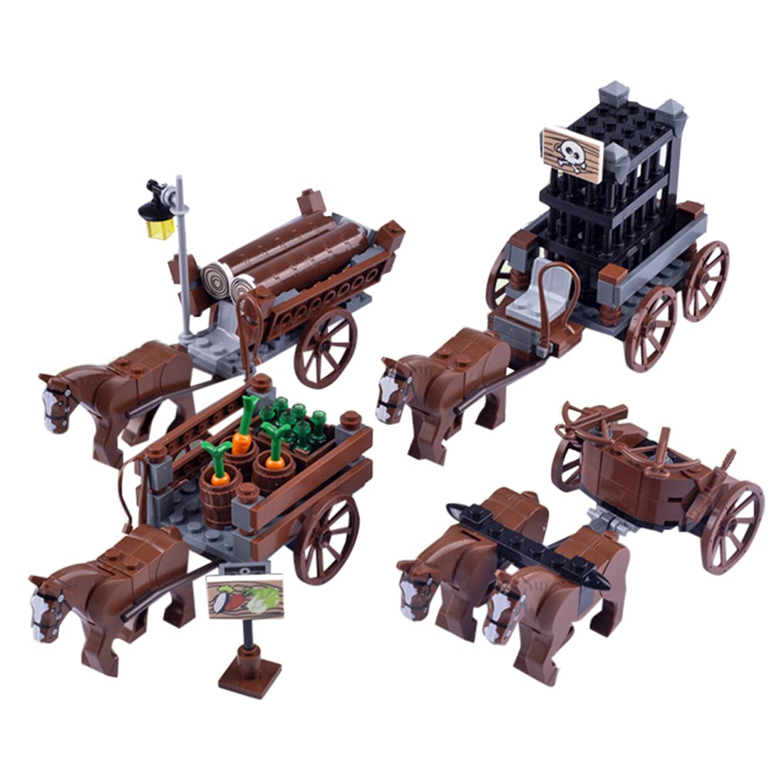 PLAYDIY Medieval Figures Chariot Bricks Model Military Building Blocks Toys, Compatible with Lego
