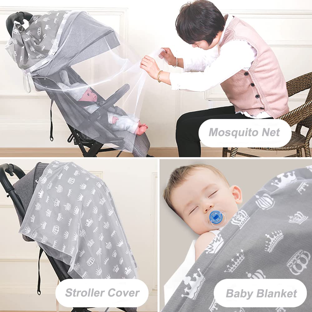 Nursing Covers for Breastfeeding, Cotton Breastfeeding Cover with Breathable Mesh, Multi Use Baby Nursing Cover Carseat Canopy Mosquito Net