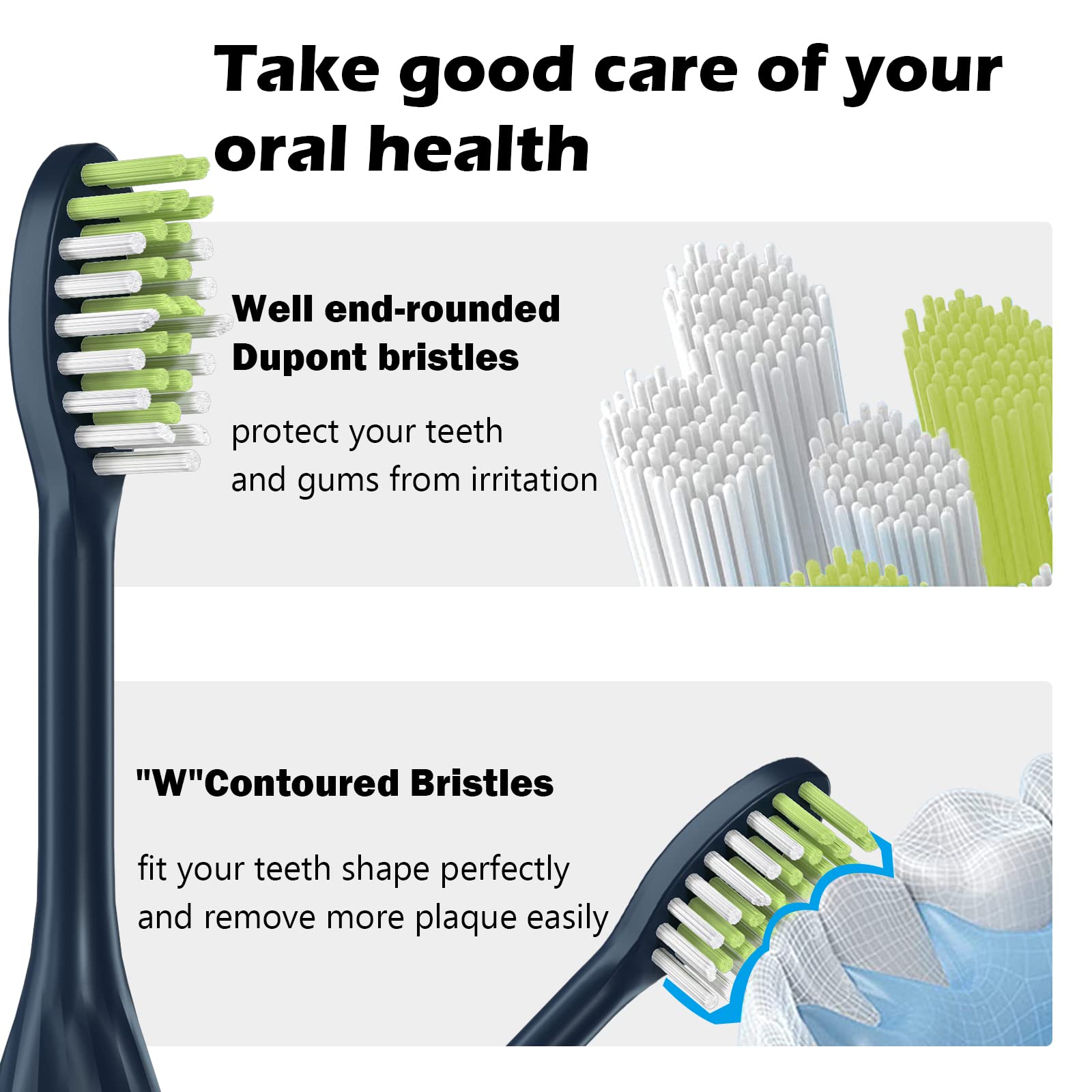 Replacement Toothbrush Heads Compatible with Philips Sonicare One,BH1022/05, 8 Pack Brush Heads (Midnight Navy Blue)