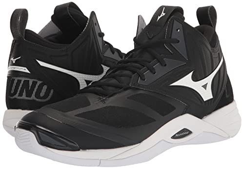 Mizuno unisex adult Wave Momentum 2 Mid Sneaker, Black/White, 12.5 Women Men US