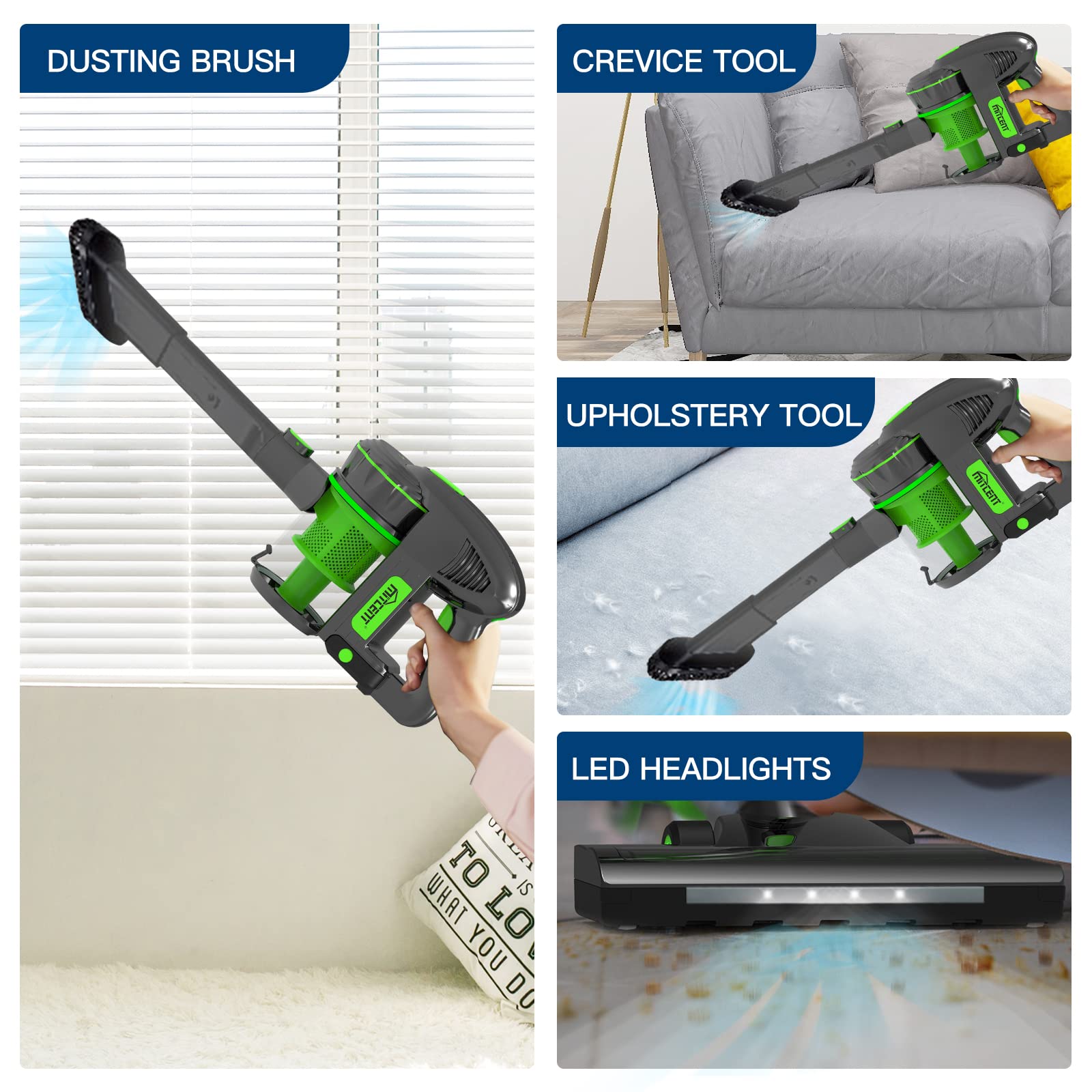 Mitcent Cordless Vacuum Cleaner with 2600mAh Rechargeable Lithium Batteries, Up to 48 Mins Runtime, for Home Hard Floor Carpet Pet Hair