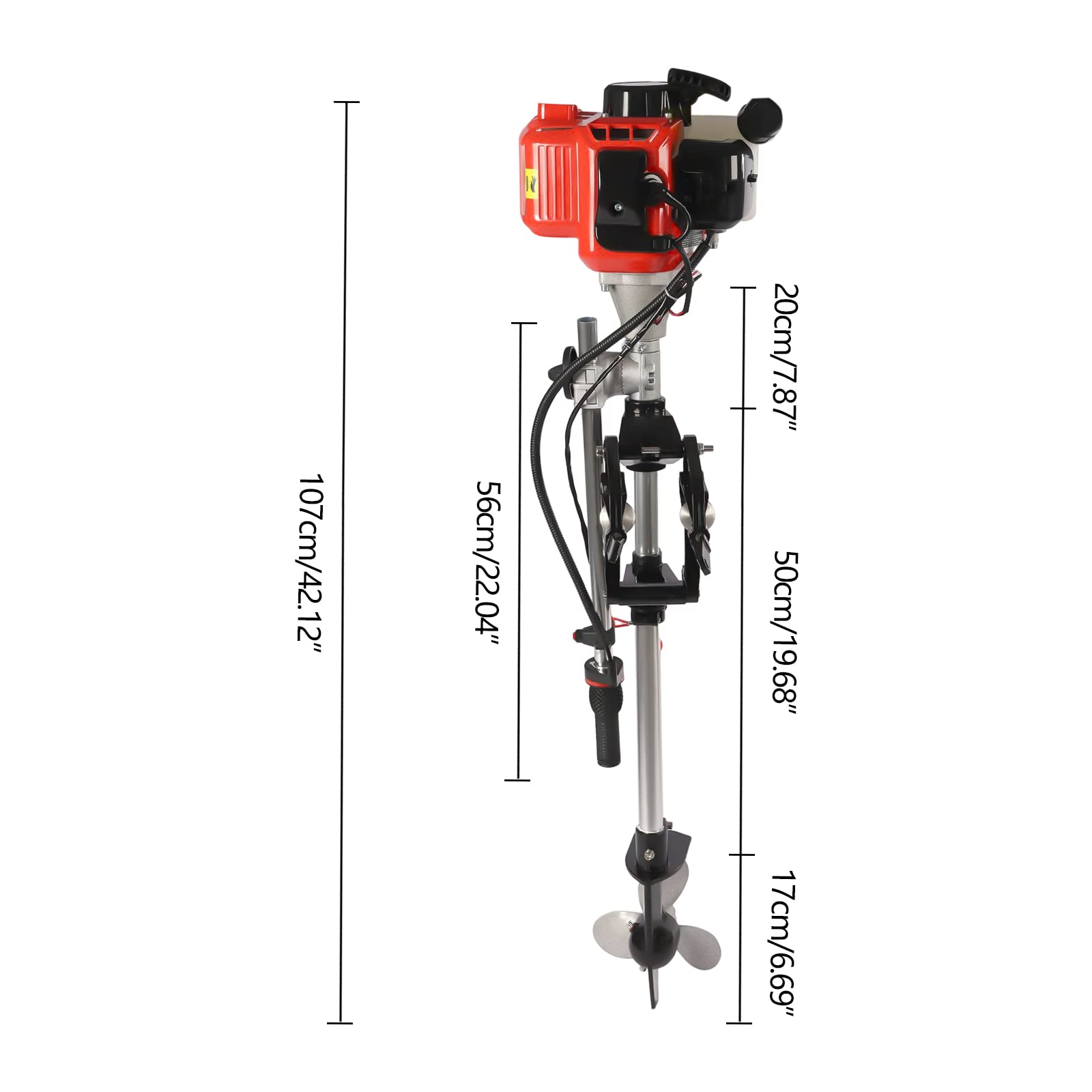 Outboard Motor Boat Engine 2 Stroke 2.3 HP, 52CC 1.7KW Marine Boat Motor w/Air Cooling System and Manual Pull Start for Inflatable Fishing Boats Yachts Water Sport Tools