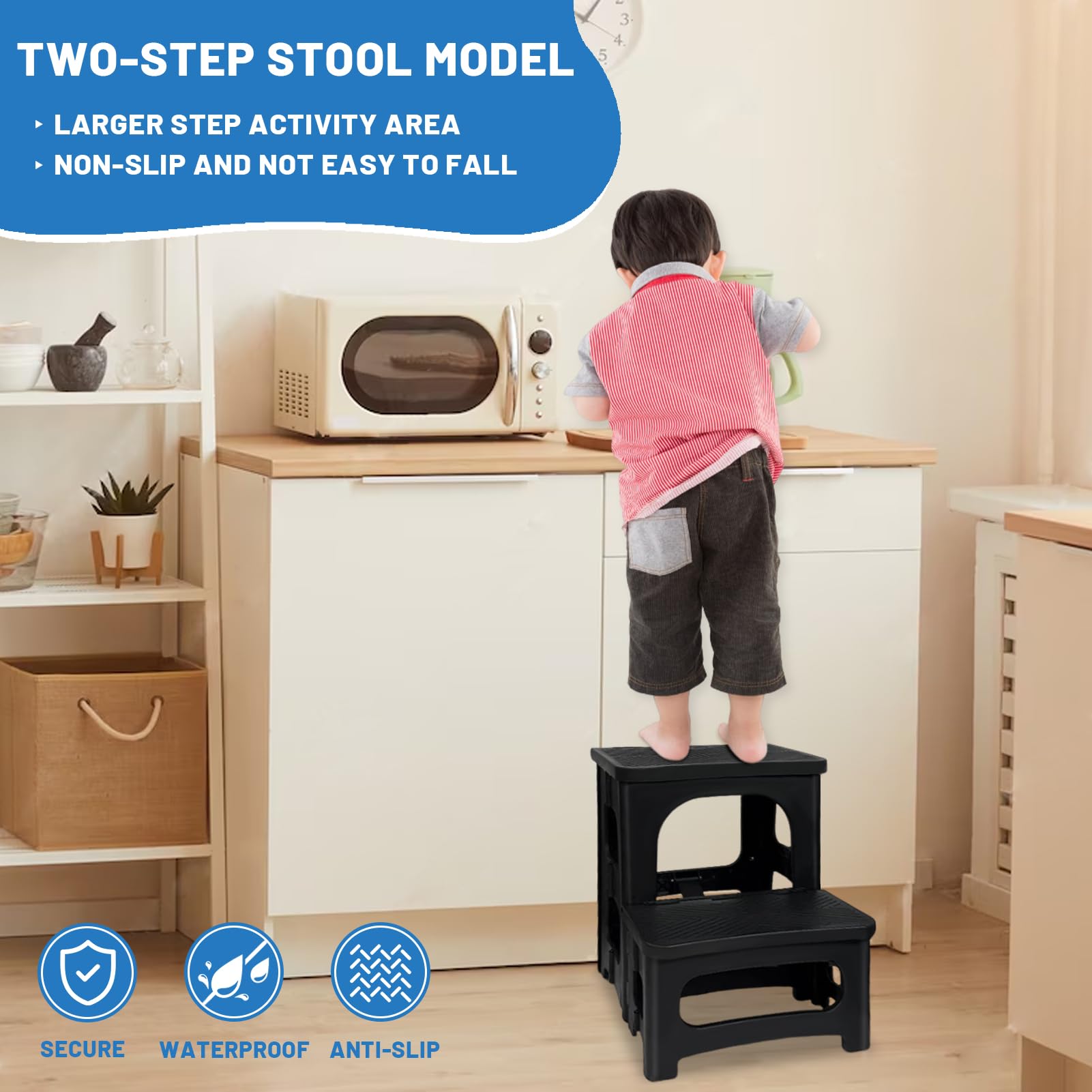 SAILESI Folding 2 Step Stool, Portable Collapsible Step Stool for Adults and Kids, Non-Slip 2 Step Ladder Supports up to 300lbs, Lightweight Foldable Footstool for Home Kitchen Bathroom Toilet Office