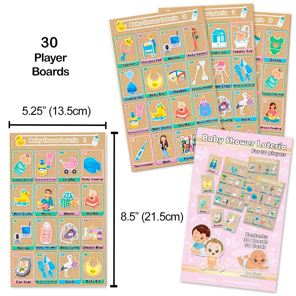 More Fiesta Baby Shower Bingo Game in English for 30 Players