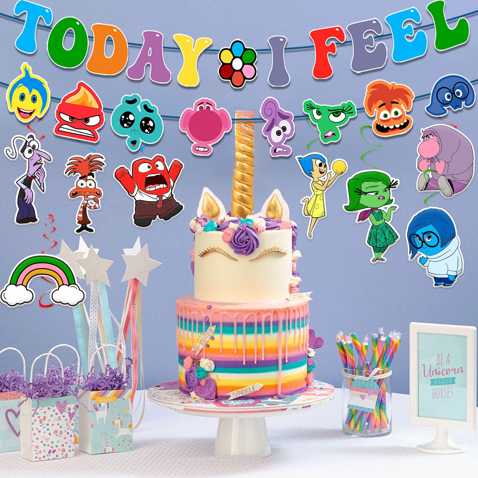 Titenmaoyi Inside Birthday Party Decorations, 1Pcs Today I Feel Banner pattern and 11Pcs Hanging Swirls Set for Birthday Party Decor Baby Shower