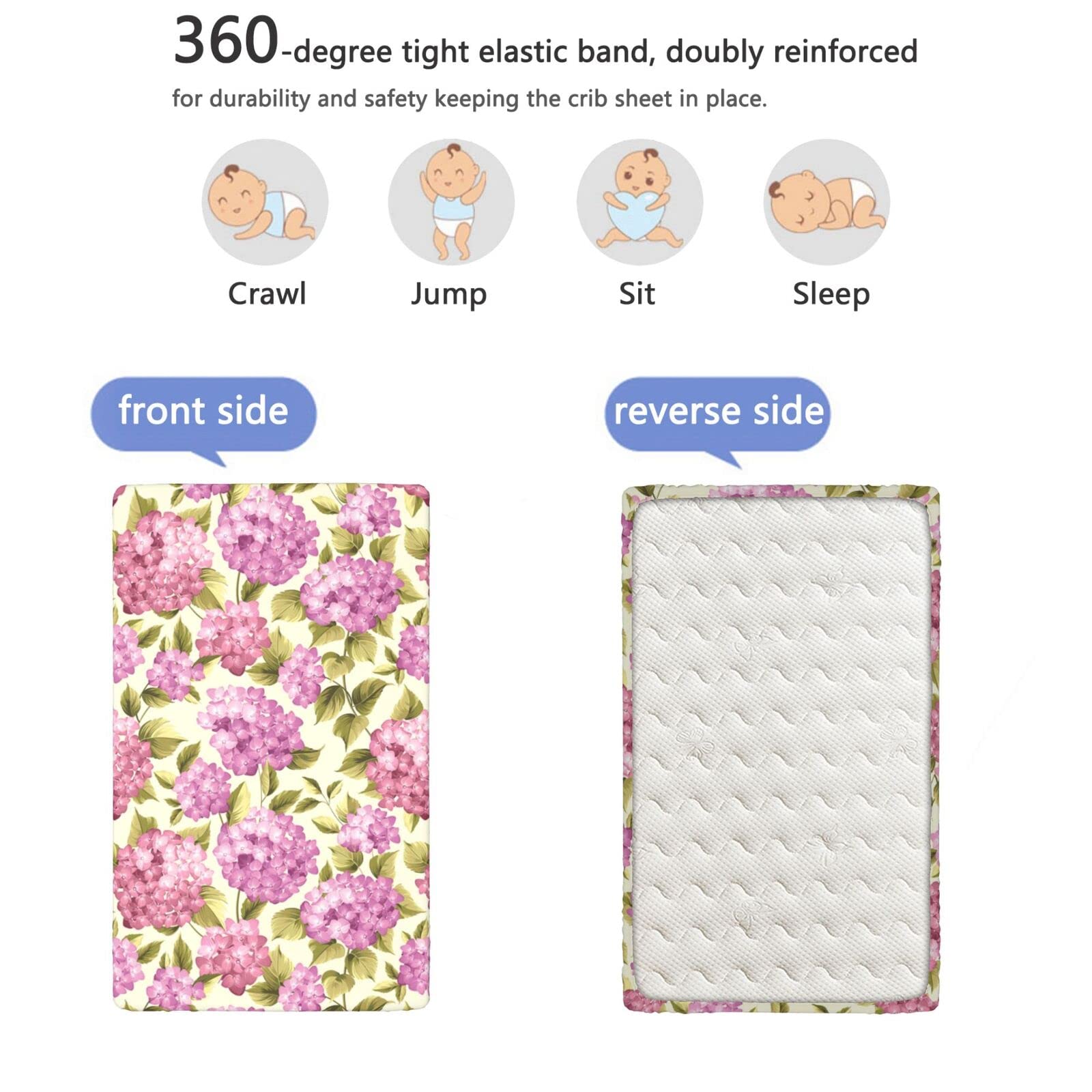 Shabby Flora Themed Fitted Mini Crib Sheets,Portable Mini Crib Sheets Soft and Breathable Bed Sheets-Great for Boy or Girl Room or Nursery,24β x38β,Pale Green Baby Pink Cream Lilac