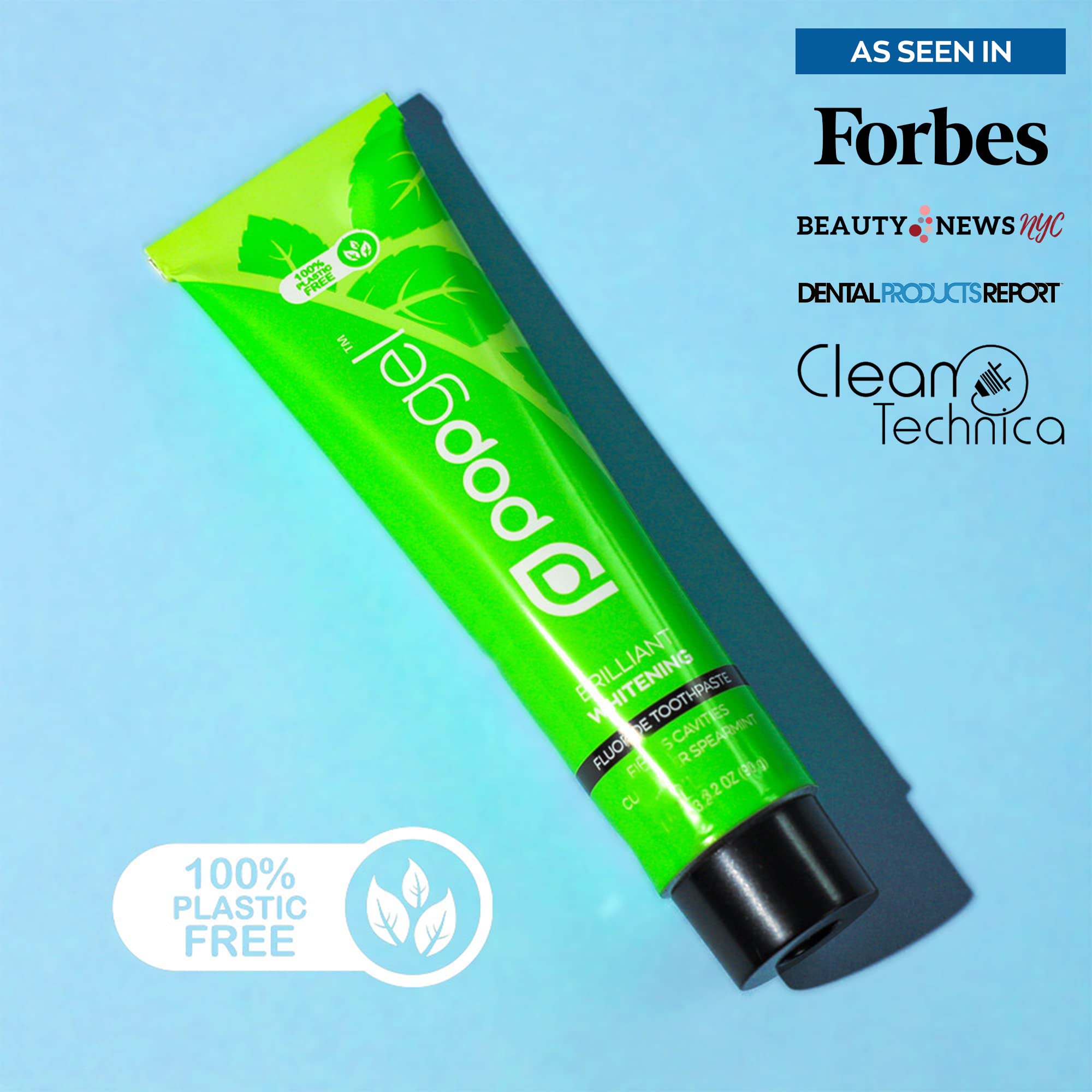 PopGel Brilliant Whitening Toothpaste - 100% Plastic Free Toothpaste (Spearmint & Cooling Cucumber)