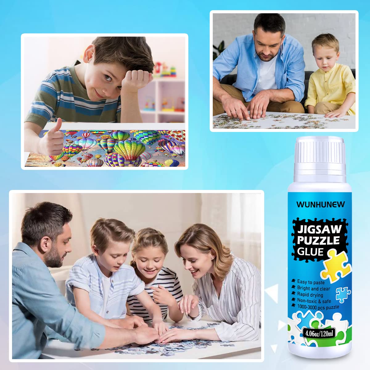 Newest Jigsaw Puzzle Glue Clear with Sponge Head Applicator, Puzzle Saver Frame for 1000/1500/3000 Pieces Puzzle of Paper & Wood, Water-Soluble Special Art Craft Puzzle Guard Glue, Quick Dry (120ML)