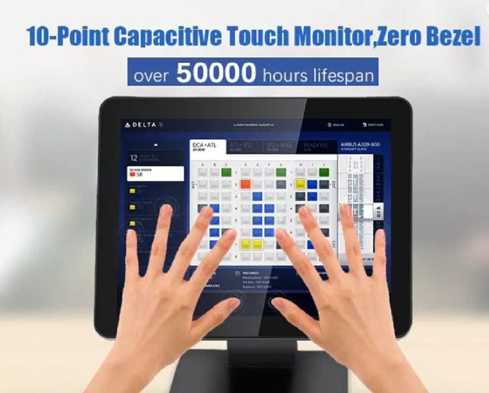 ORYX 17-inch Capacitive LED Multitouch Screen POS Monitor - Waterproof True Flat Seamless Design - USB Port, VGA & HDMI Input - Home, Office, Retail, Restaurant, Gym, Bar [No Driver Required]