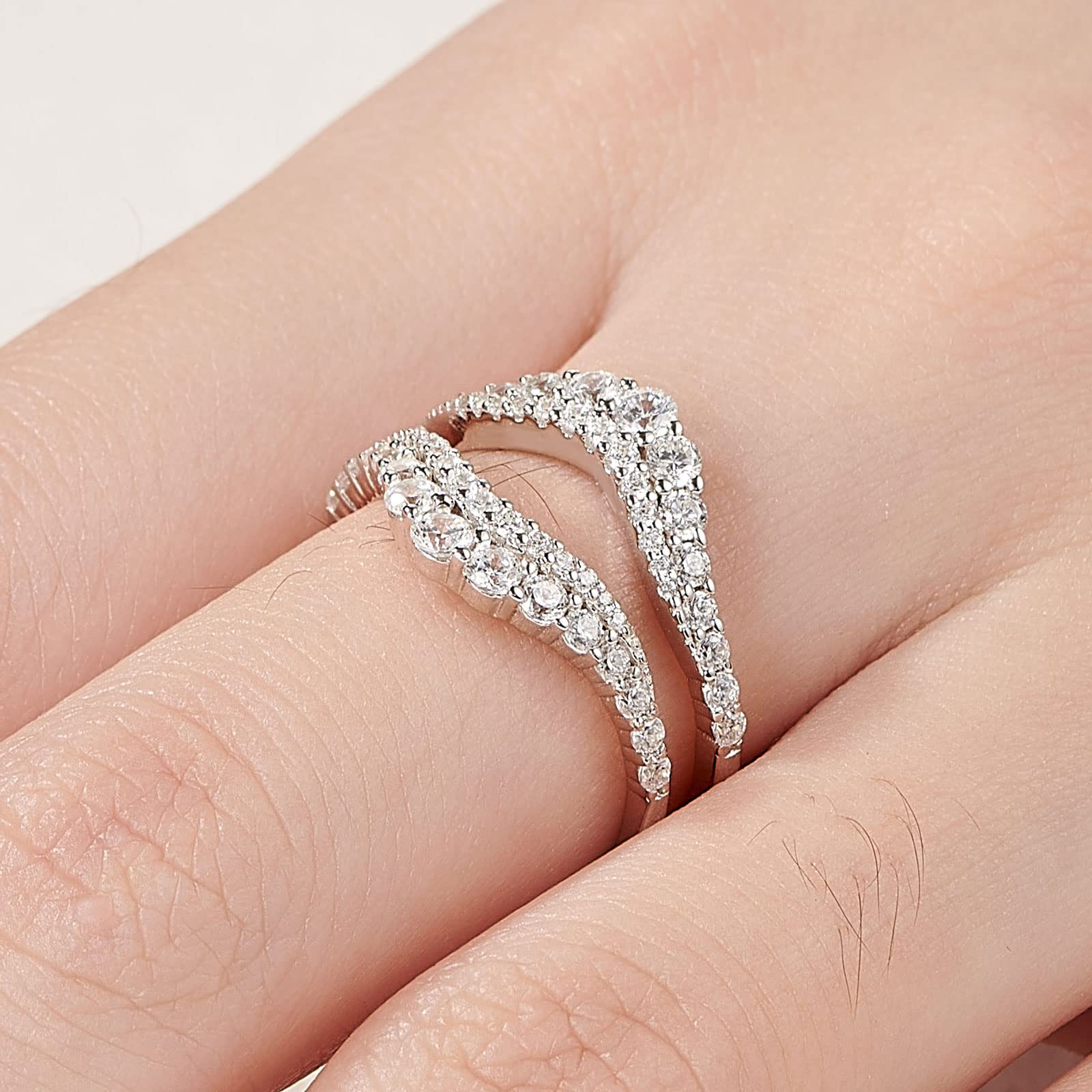 Newshe Ring Enhancer for Engagement Rings Wedding Band for Women Eternity 5A Cz 925 Sterling Silver Size 8