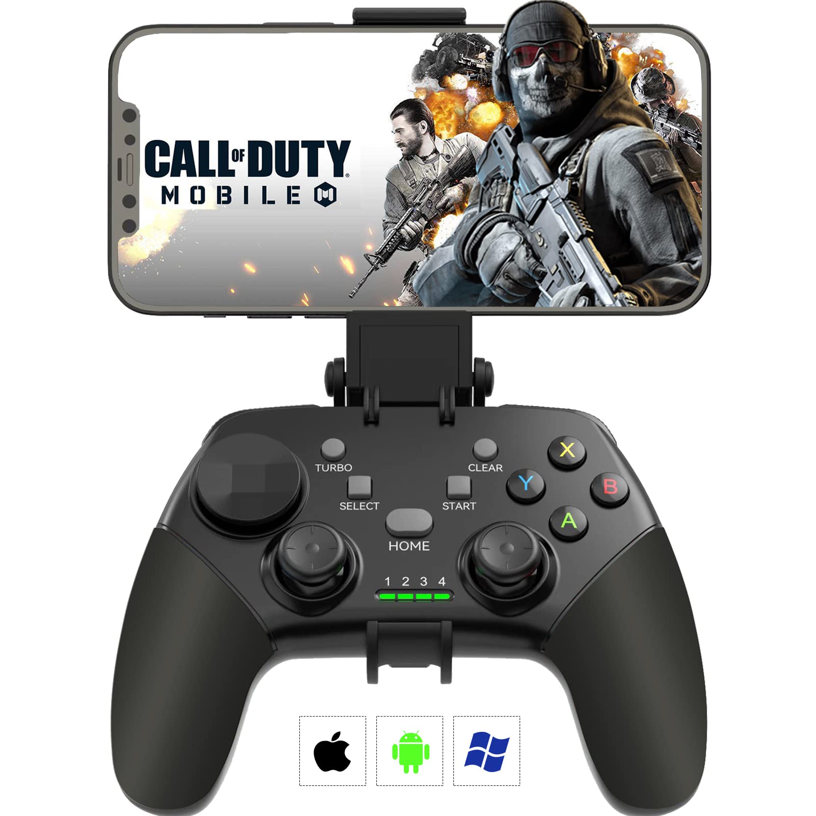 Mobile Gaming Controller, Wireless Controller for iPhone/iOS/Android/PC/Steam Deck Gamepad with Phone Holder, Turbo, Joystick for iPhone 14/13/12/iPad/MacBook/Samsung/Tablet, Call of Duty, Apex, Black