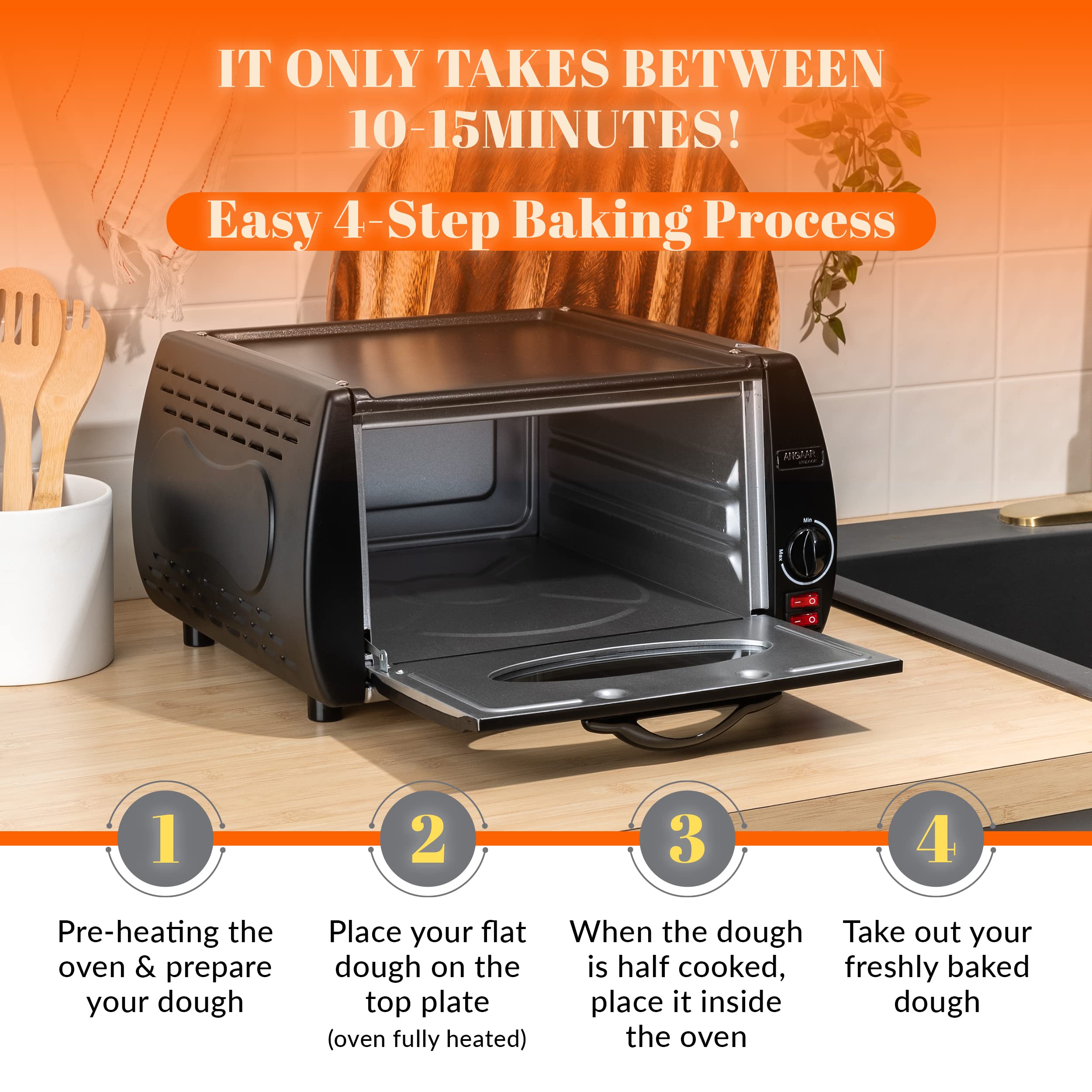 Mini Tandoor Oven Angaar Tandoor Electric Oven 4 Minute Pizza Maker - Table Top Pizza Oven, Tandoori Roti, Naan