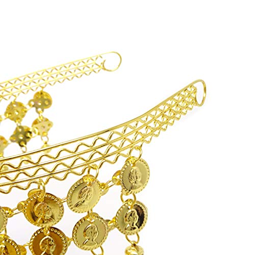 Honbay Belly Dance Hair Hoop Indian Dance Headband Tribal Headband with Bells and Coin Ornaments (Gold)