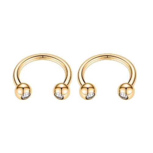 PAIR 16G 5/16" DOUBLE CZ GEM GOLD HORSESHOES RING NOSE SEPTUM TRAGUS HELIX HOOPS Style 88888-1382