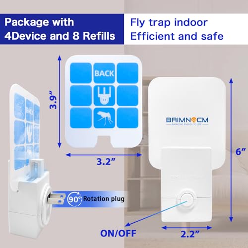 Plug in Bug Light Trap, Flying Insect Trap, Mosquito Killer, Indoor Fly Trap for Gnat Moth Houseflies Fruit Flies, White, 4 Device&8 Refill Home Indoor Use