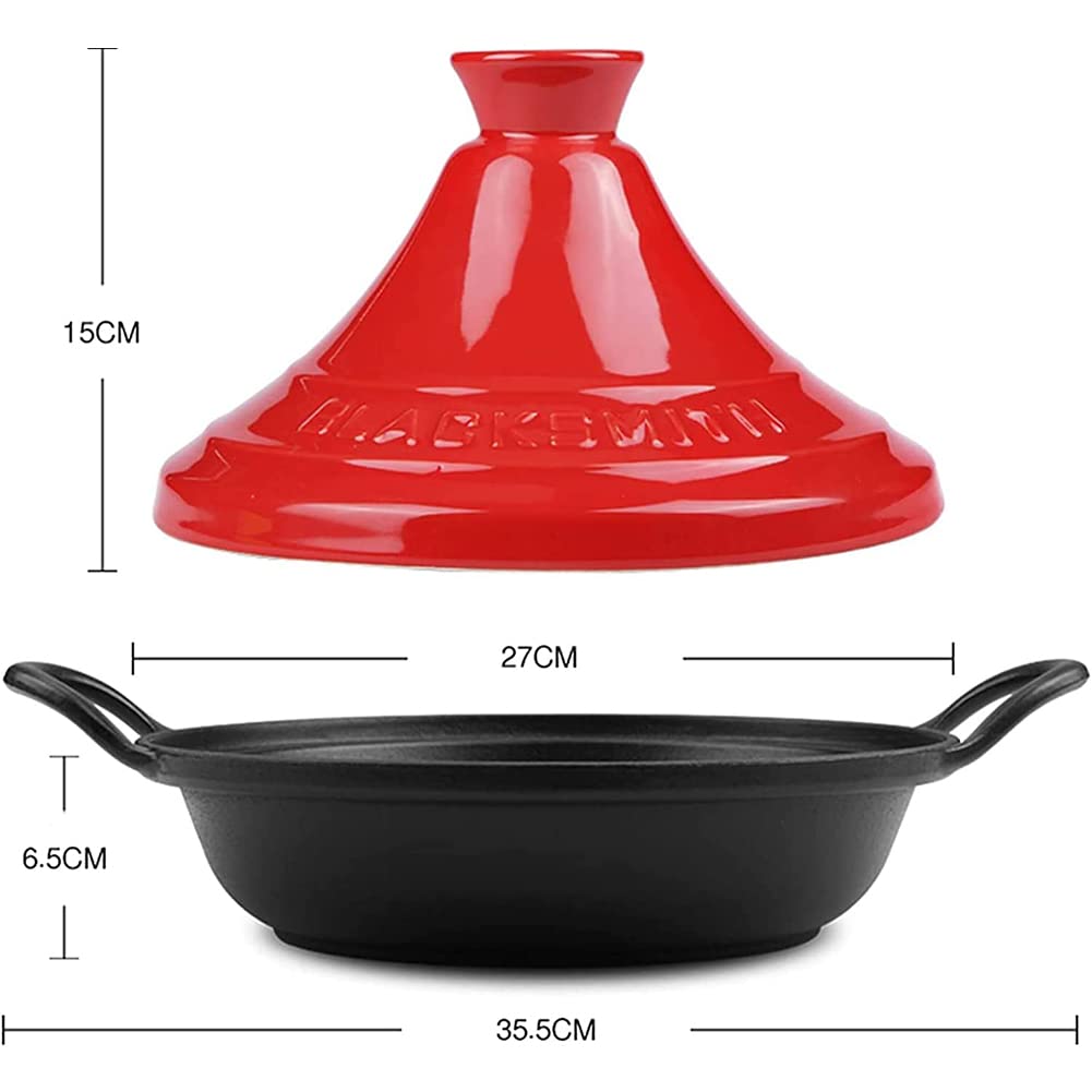 Moroccan Tagine Pot, 27cm Handmade Ceramic Tajine Pot Cookware with Lid and Dual Handle for Cooking and Stew Casserole Slow Cooker (Pink)