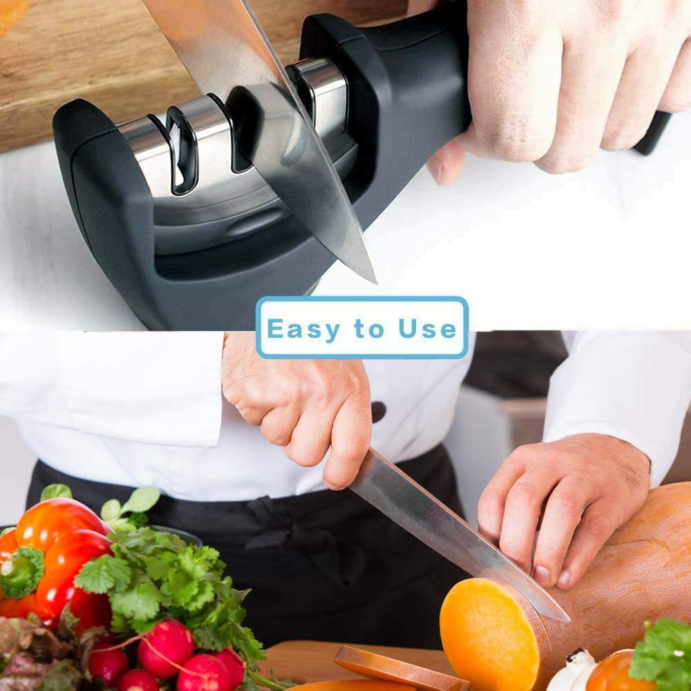 Kitchen Knife Sharpener, Professional 3-Stage Kitchen Sharpener, Sharp And Fast Hand-held Kitchen Tool Polishing, With Ergonomic Handle And Non-slip Base