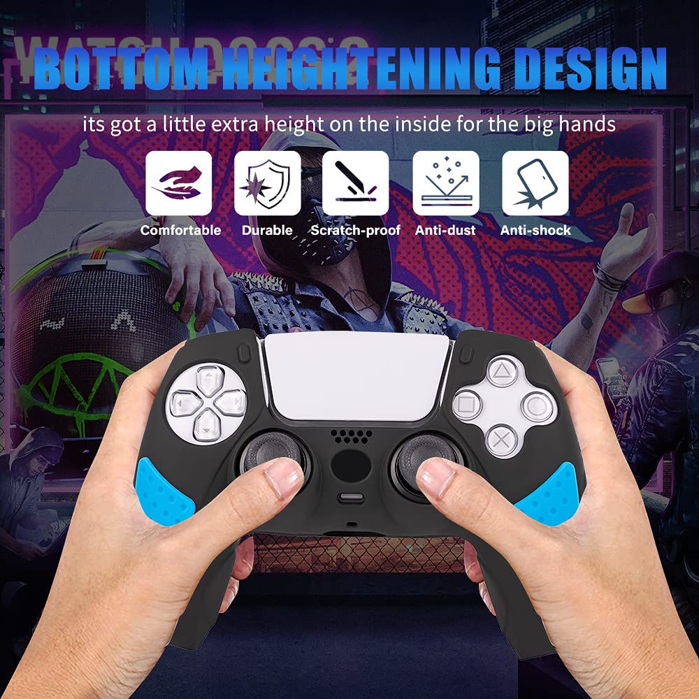 Junfire PS5 Controller Cover, Anti Slip Sweat-Absorbent Soft Controller Skin for Playstation 5 DualSense Remote with 6 Thumb Grips, PS5 Controller Accessories Set-BlackBlue