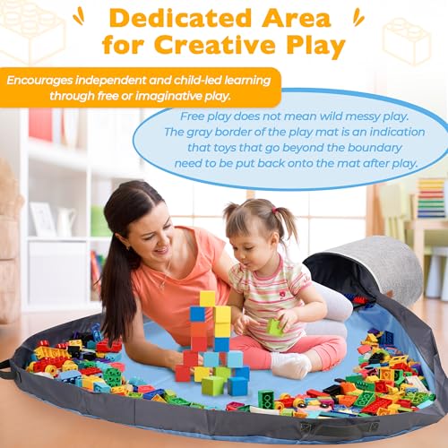 SAM AND MABEL Storage Organizer and Play Mat - 15" x 15" x 16" Organizer Storage Bin for Playroom, XXL Storage Bag/Basket (Grey)