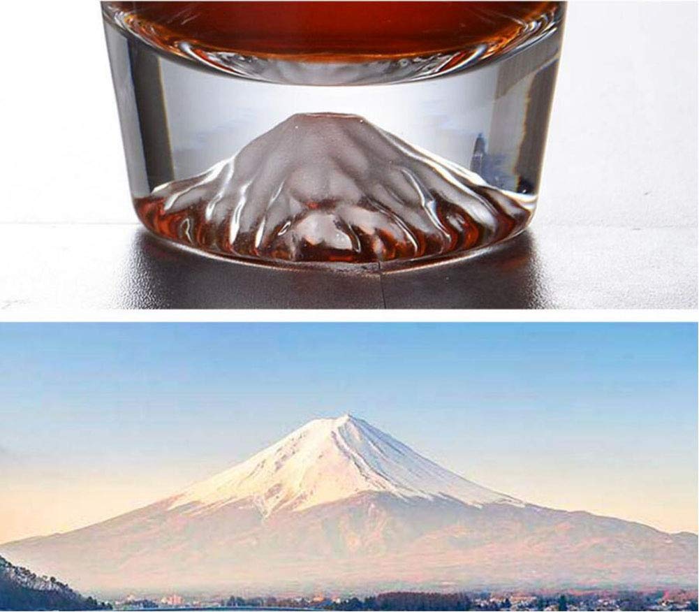 Maya Star Japanese-Style Clear Whiskey Scotch Whiskey Brandy Whiskey Cocktail Glass - Mount Fuji Three-Dimensional Cup Dottom A1, Transparent